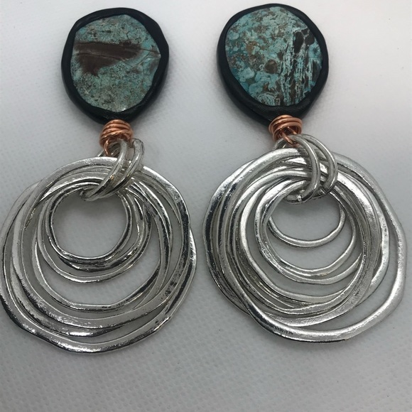 Jewelry | Black Trimmed Blue Jasper Stones Enhanced With A Cluster Of ...